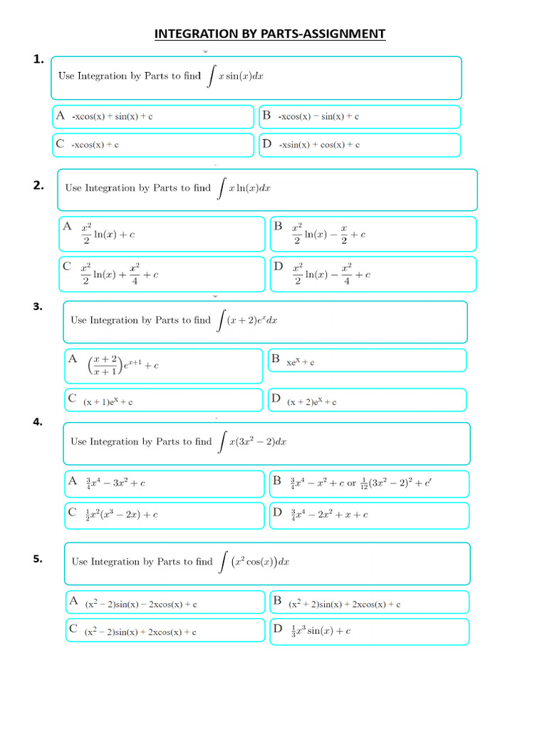 Integration by Parts-ASSIGNMENT | PDF