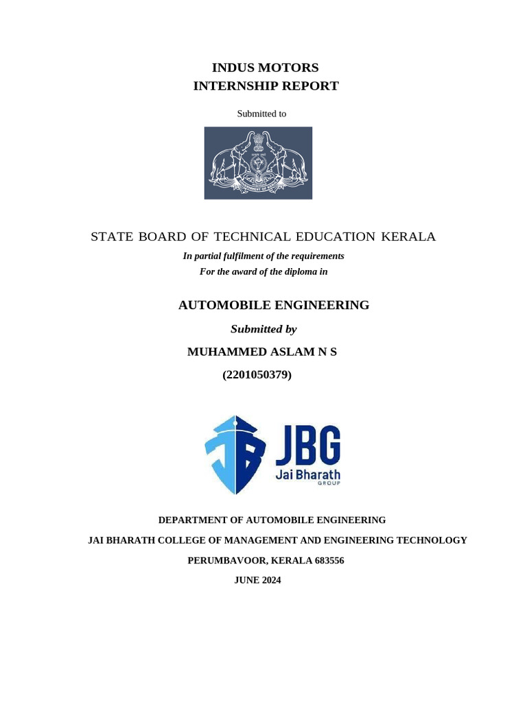 Internship Report (Muhammed Aslam N S) | PDF | Brake | Clutch