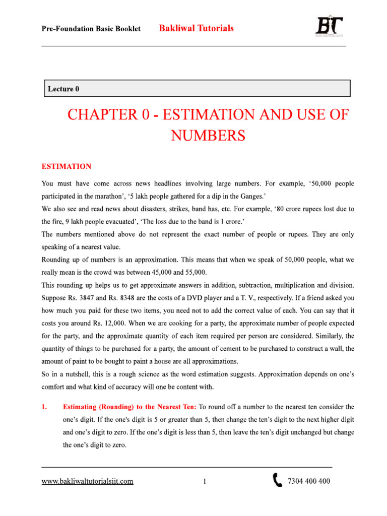 Pre Foundation Booklet Chapter 0 To 3 PDF | PDF
