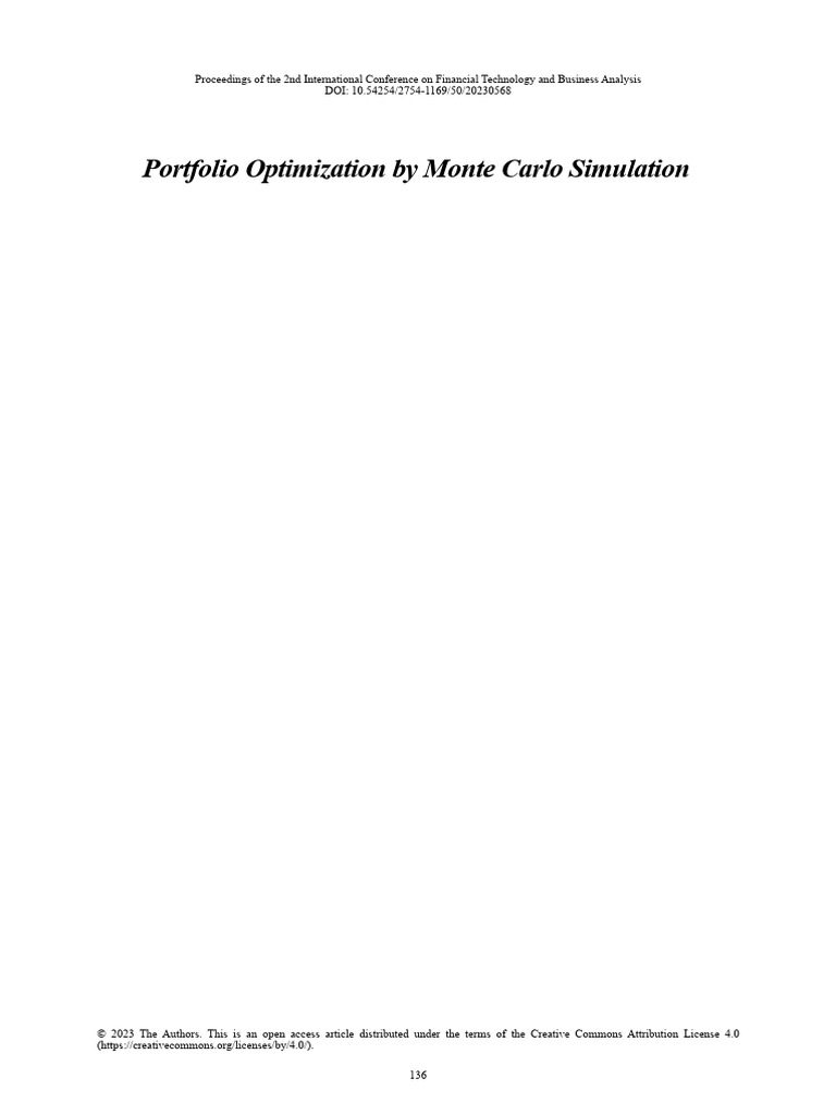 Portfolio Optimization by Monte Carlo Simulation | PDF | Financial Risk ...