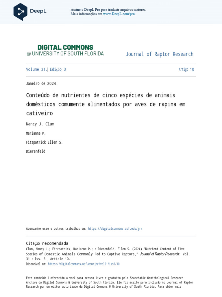 Nutrient Content of Five Species of Domestic Animals Commonly Fed PT ...