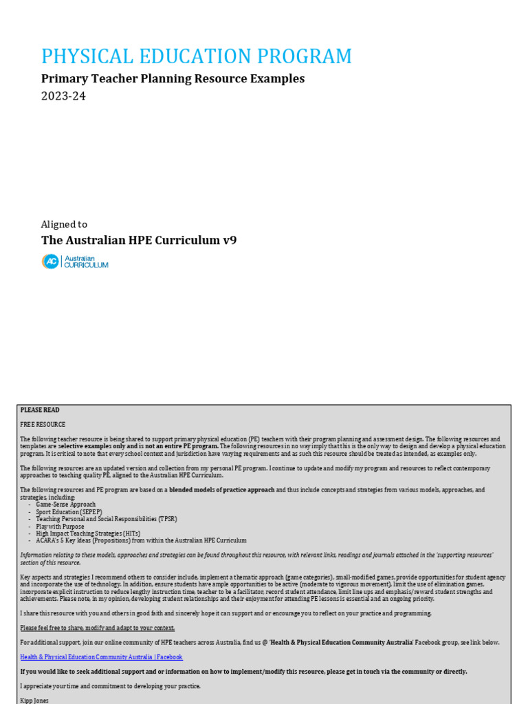 2023-24 Primary PE Program Resource | PDF | Physical Education ...