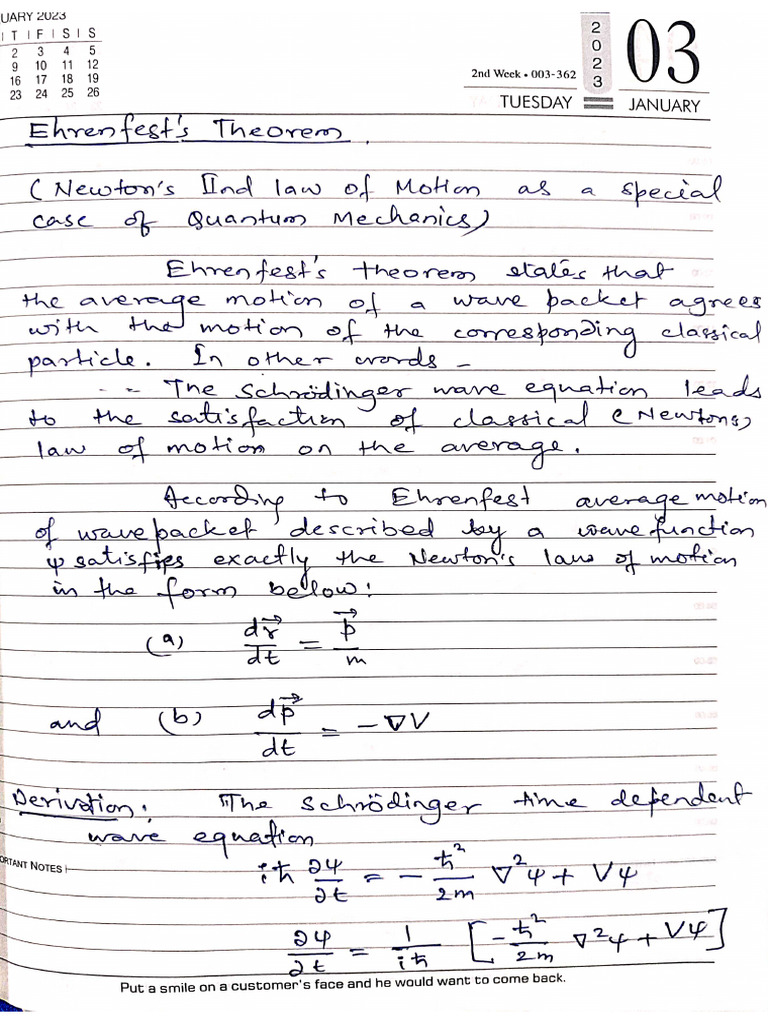 Ehrenfest's Theorem | PDF