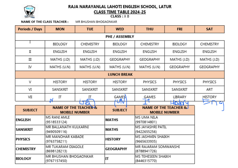 Class X B Timetable 2024-25 | PDF