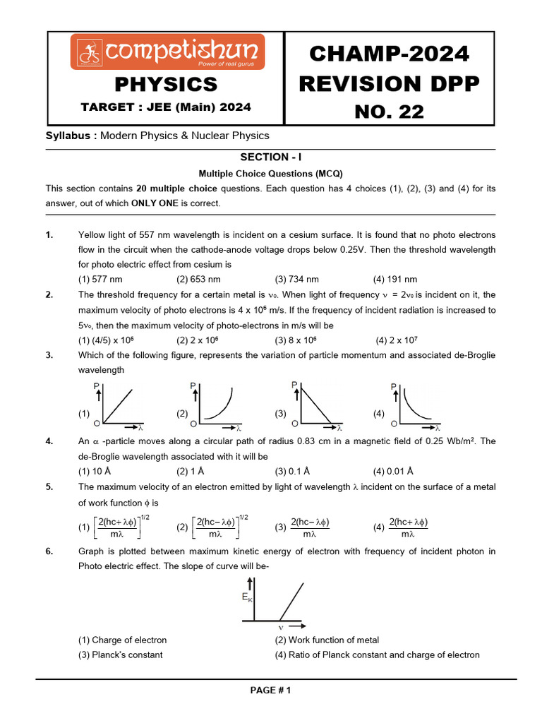 DPP-22 - Modern - Nuclear Physics | PDF | Atomic Nucleus | Electron