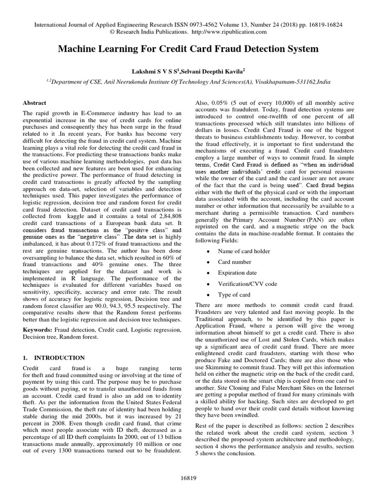 Machine Learning For Credit Card Fraud D | PDF | Regression Analysis ...