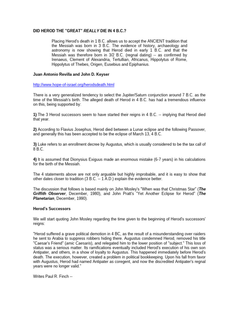 ¿Did Herod The Great Really Die in 4 B.C, Juan Antonio Revilla and John ...