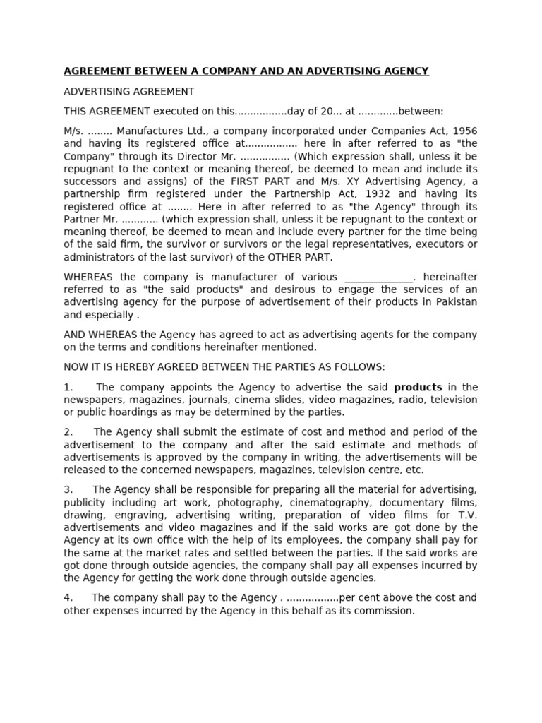 Advertisement Agreement | PDF | Breach Of Contract | Advertising