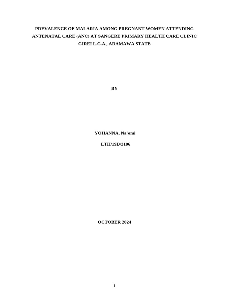 YOHANNA Na'omi Complete Project | PDF | Plasmodium Falciparum | Malaria