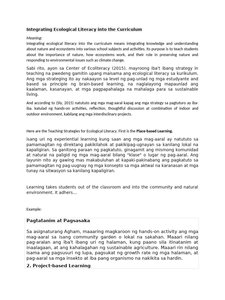 Integrating Ecological Literacy Into The Curriculum | PDF