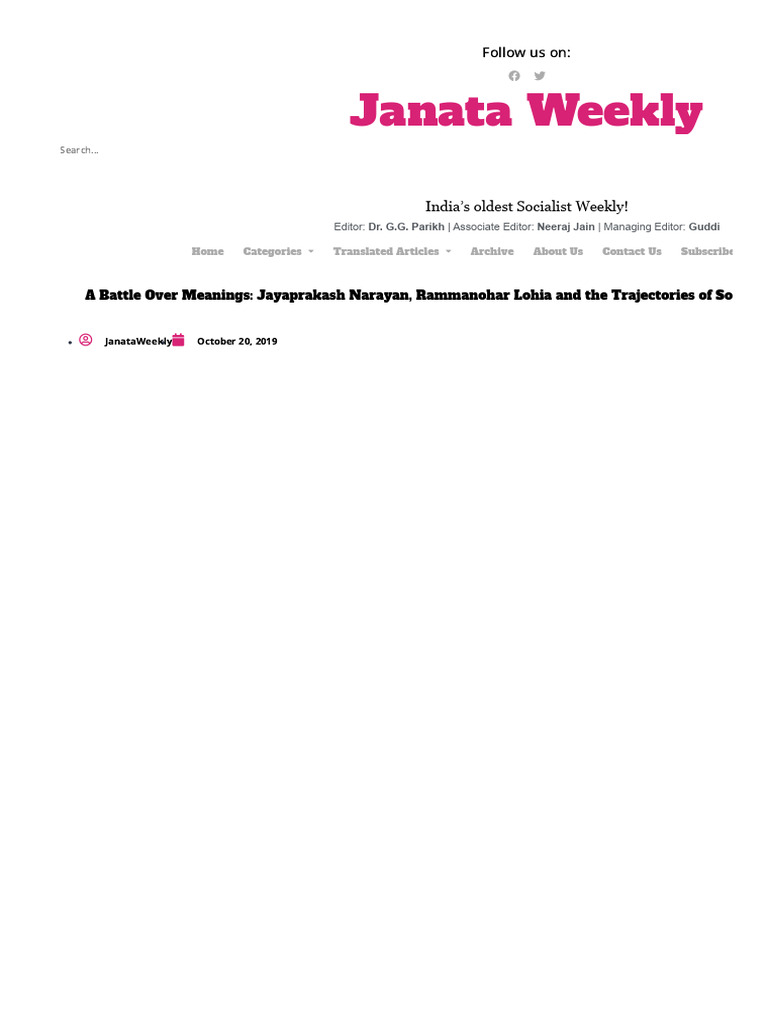 A Battle Over Meanings - Jayaprakash Narayan, Rammanohar Lohia and The Trajectories of Socialism ...