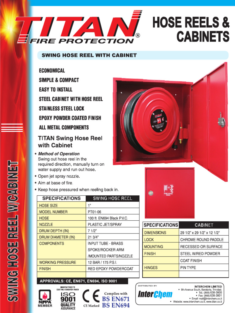 TITAN FIRE HOSE REEL & CABINET COMBO SPEC SHEET (1'' X 100ft) SWING ...