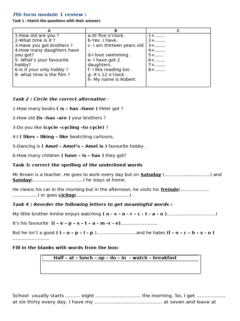 7th form module 1 review mixed | PDF