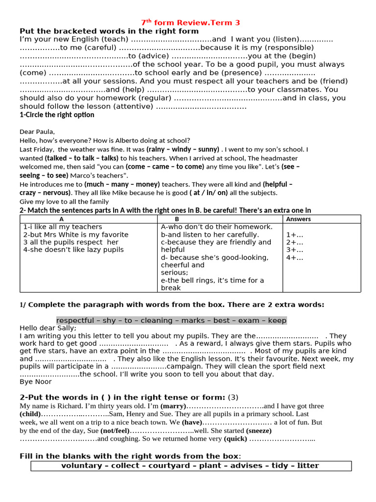 7th form Review term3 | PDF