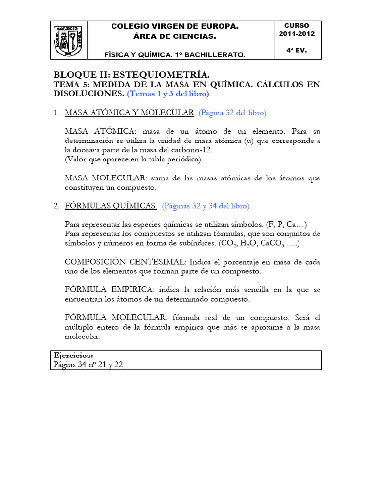 Tema 5-Quim | PDF | Concentración | Solubilidad