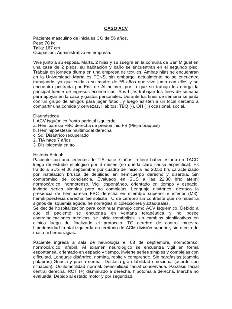 Caso Acv Agudo | PDF | Neurología | Especialidades Medicas