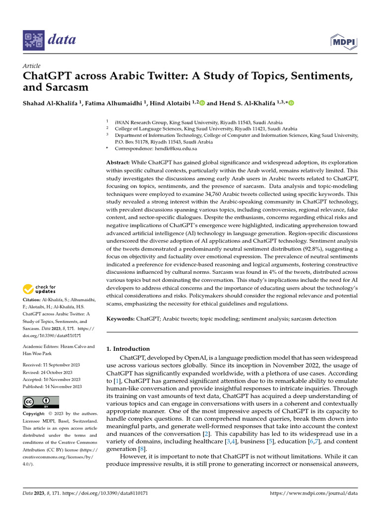 ChatGPT Across Arabic Twitter A Study of Topics Se | PDF | Artificial ...
