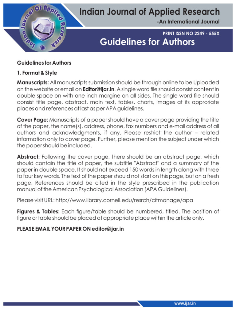 Author Submission Guidelines for IJAR | PDF | Career & Growth | Art