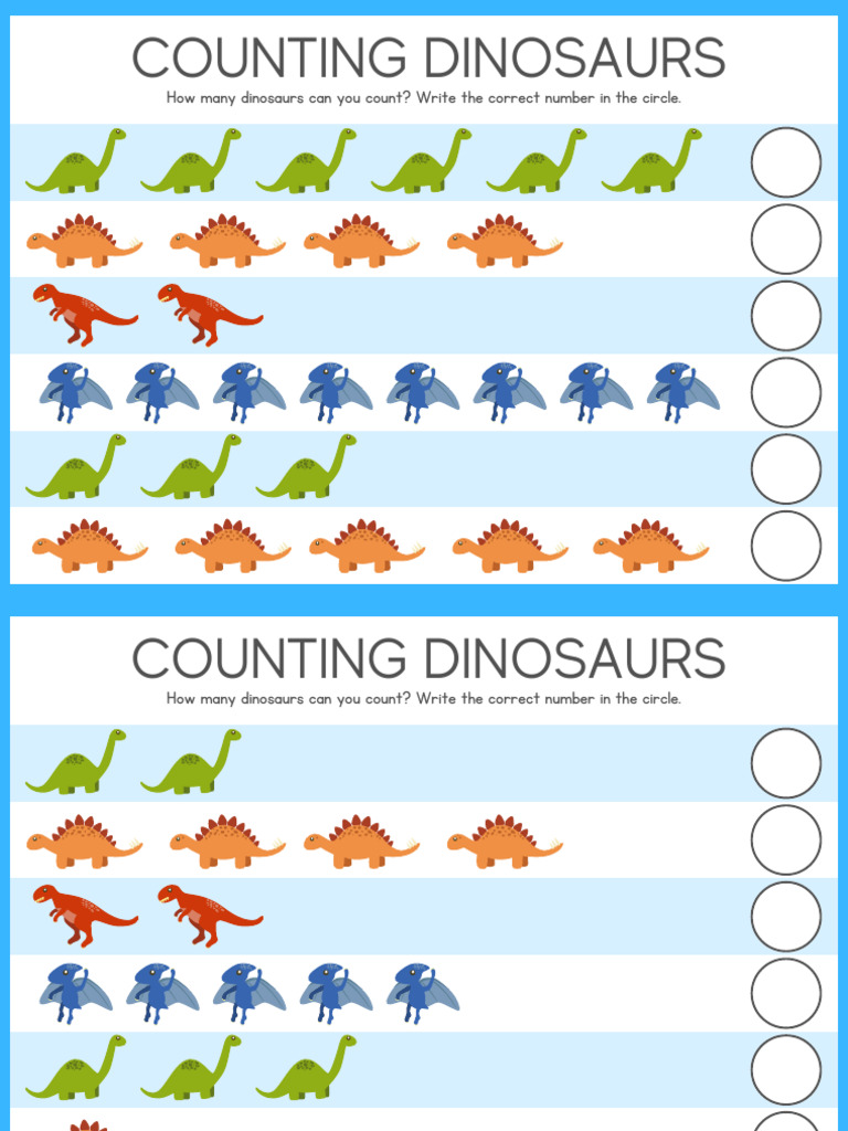 Dinosaur Counting Worksheet 1-5-10 | PDF