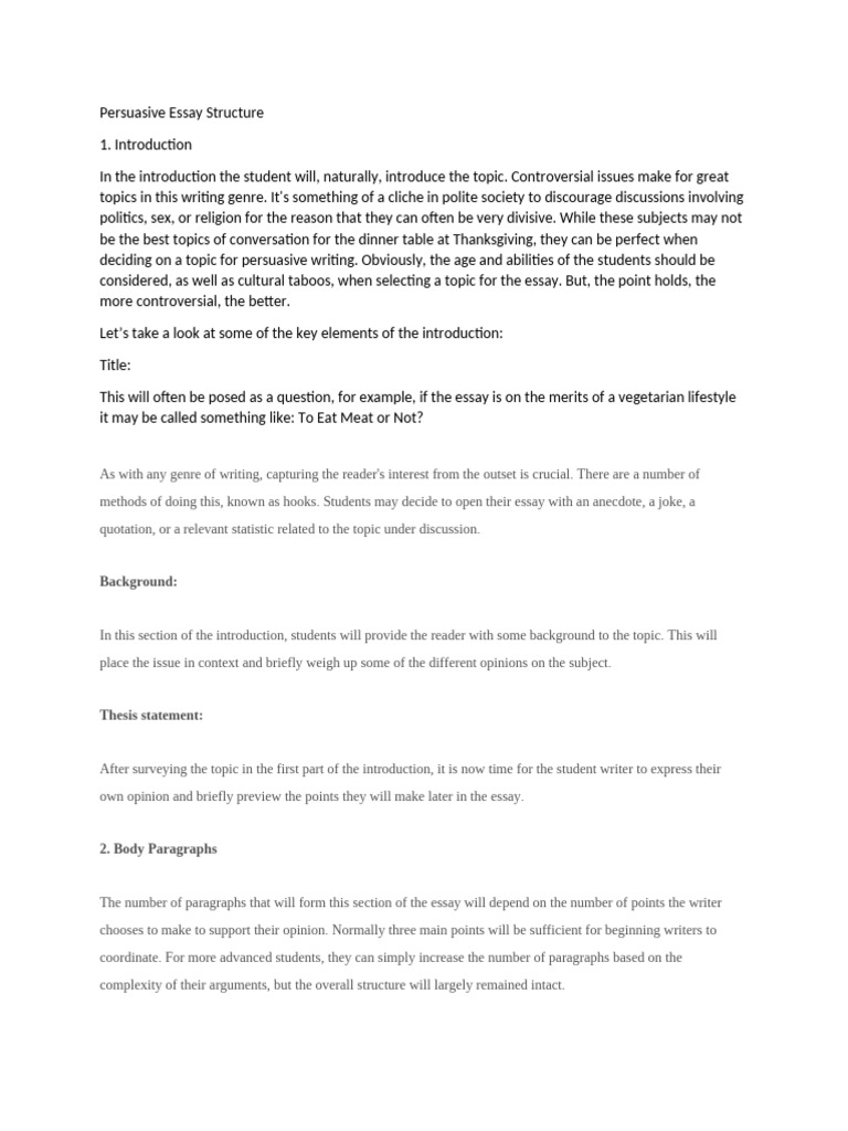 Persuasive Essay Structure | PDF | Essays | Junk Food