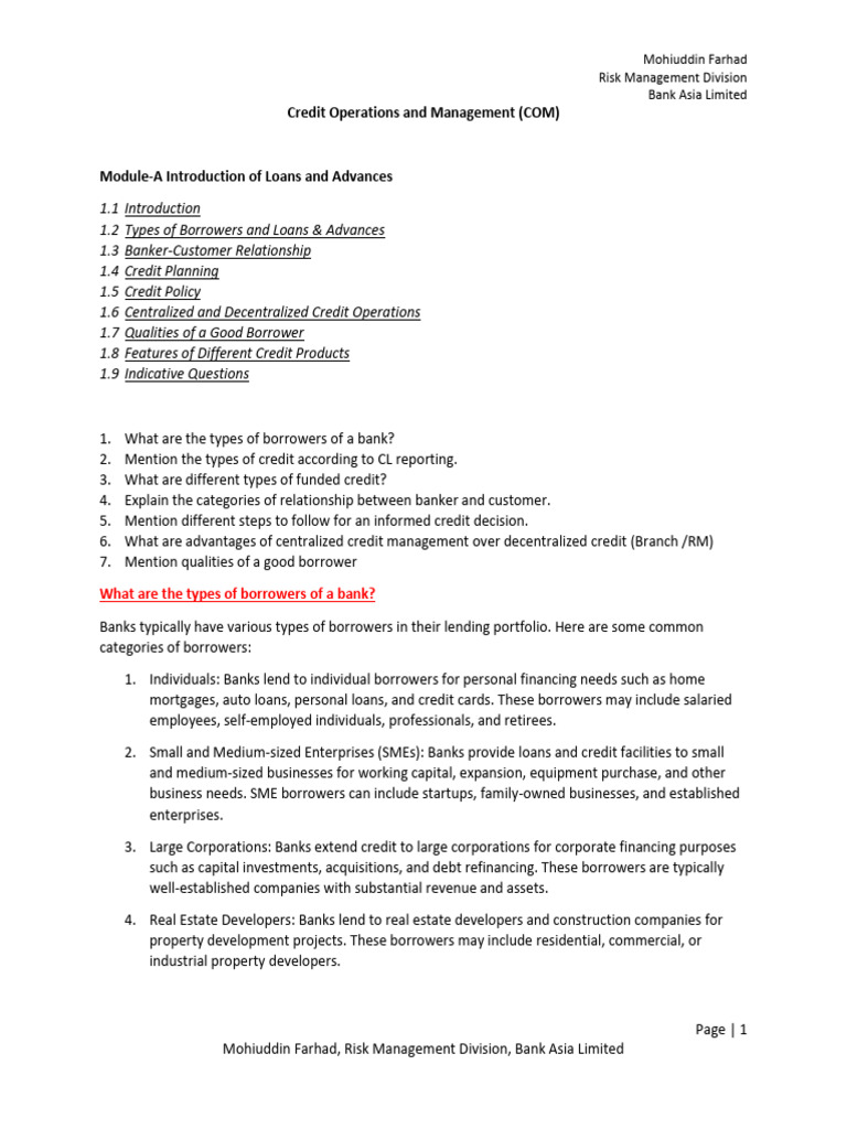 Credit Operations and Management | PDF | Loans | Debt