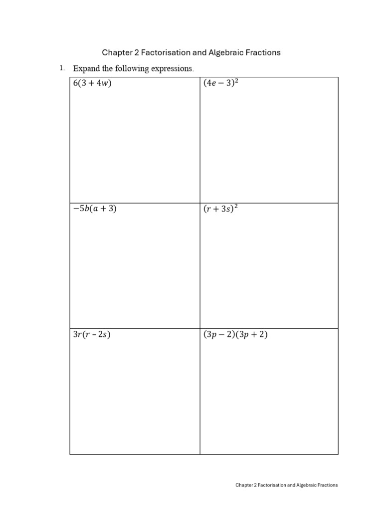 Chapter 2 Factorisation and Algebraic Fractions | PDF | Numbers | Algebra Chapter 2 Factorisation and Algebraic Fractions | PDF | Numbers | Algebra