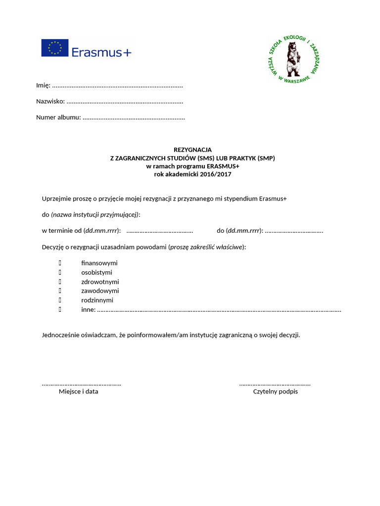 Formularz Rezygnacji | PDF