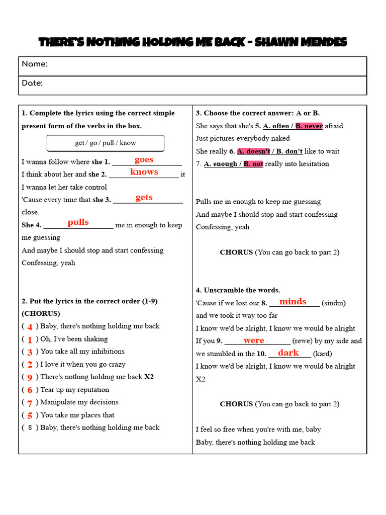 There's Nothing Holding Me Back Respuestas. | PDF