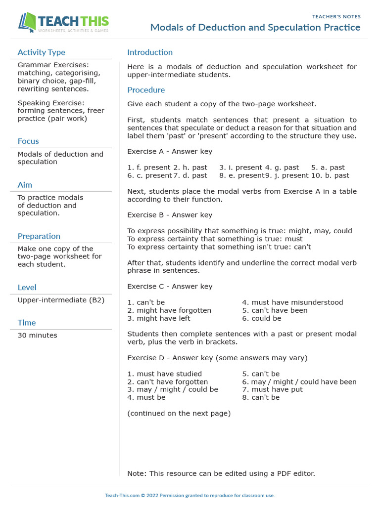 Modals Practice for B2 Students | PDF | Verb | Sentence (Linguistics)