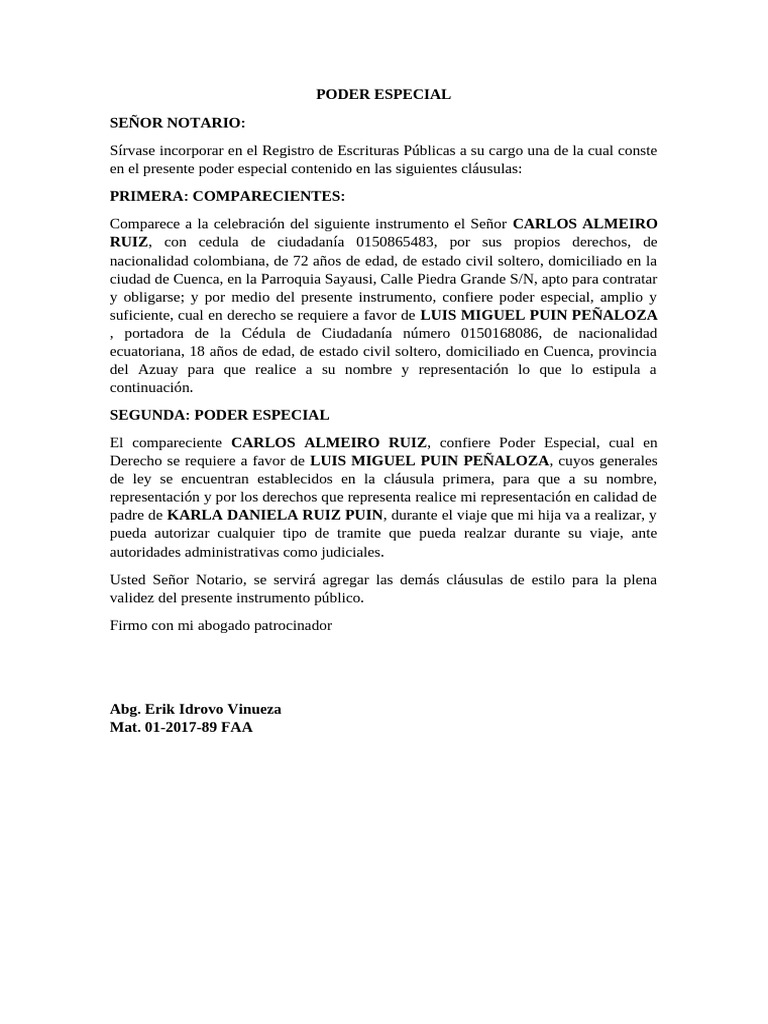 Poder Especial para Representación Legal | PDF