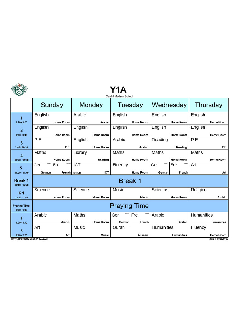 Cardiff School Timetable Overview | PDF | Quran | Islam