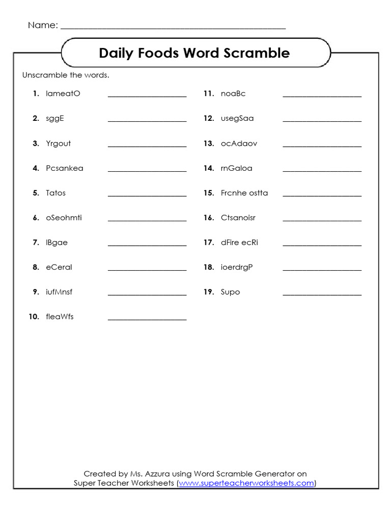 Super_Teacher_Worksheets_Daily_Foods_Word_Scramble | PDF | Oatmeal ...