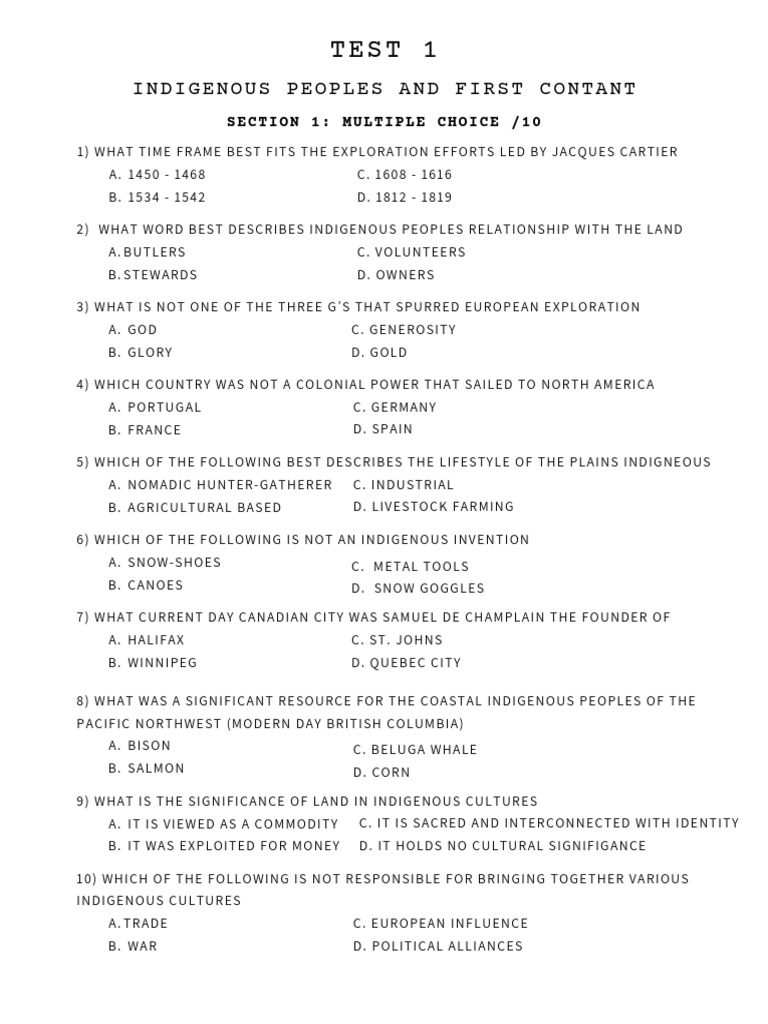 Indigenous Peoples Test | PDF | Canada | Indigenous Peoples