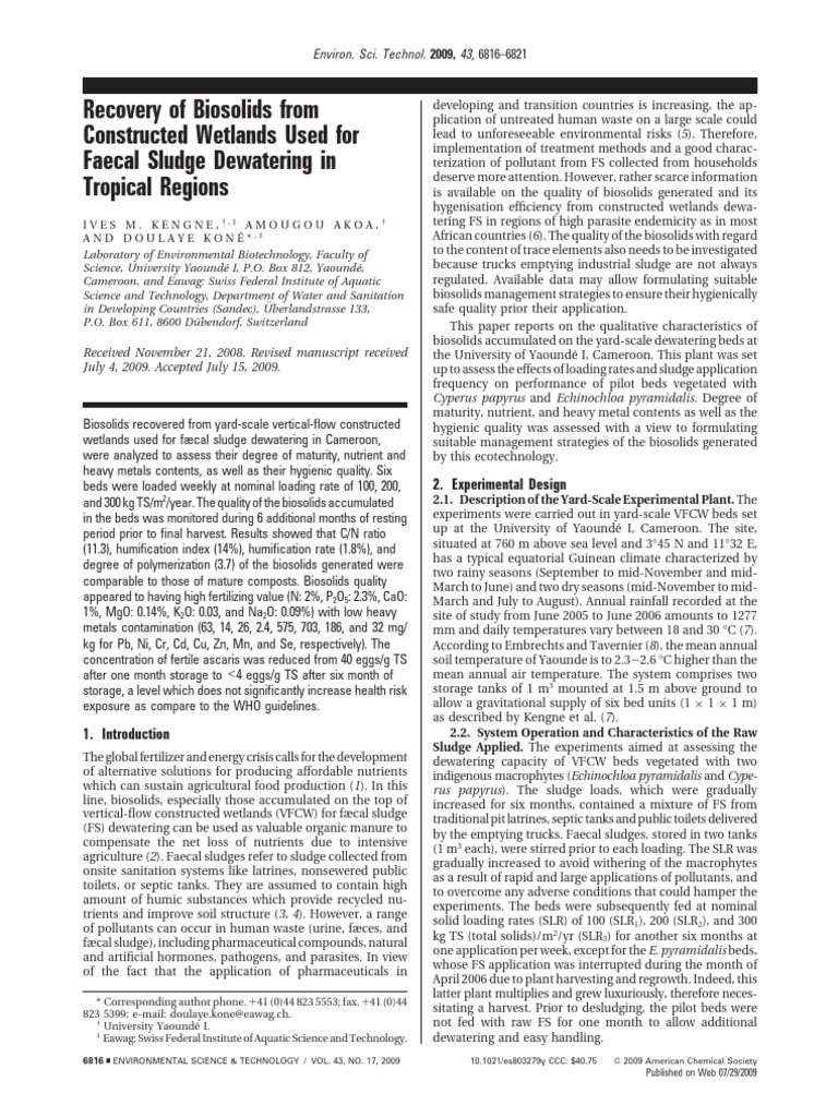 Recovery of Biosolids From Constructed Wetlands Used For Faecal Sludge ...
