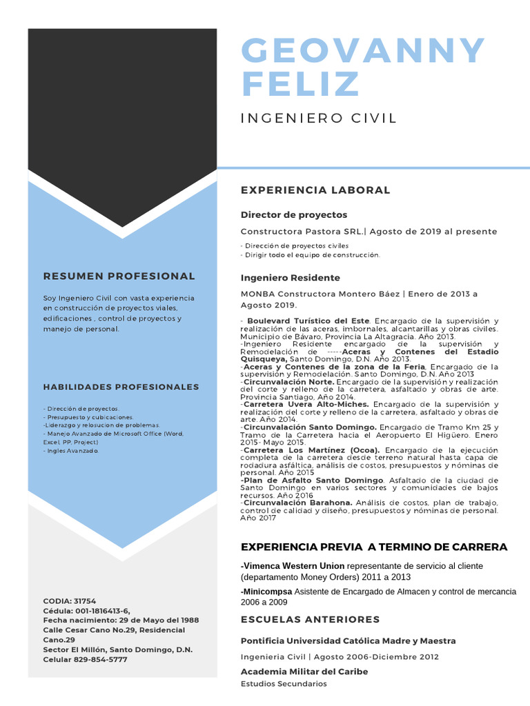 2021 07 20 Geovanny Feliz Cv | PDF | Ingeniería