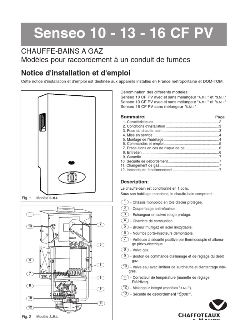 Notice d'installation Chauffe-bains Chaffoteaux | PDF | Chimie ...