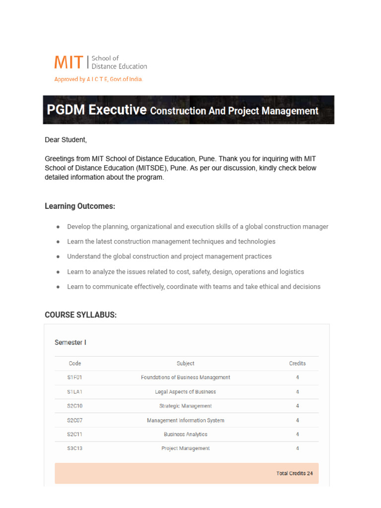 PGDM Ex Construction and Project Management | PDF