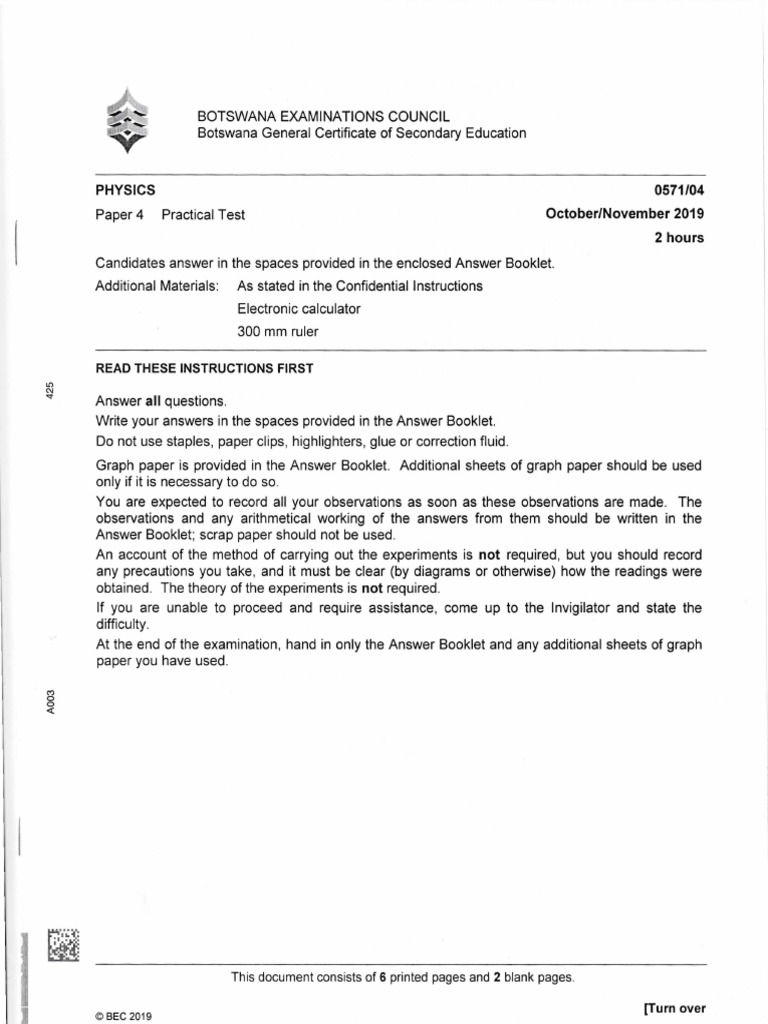 2019 Bgcse Physics Paper 4 | PDF
