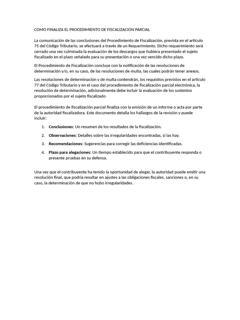 Como Finaliza El Procedimiento de Fiscalizacion Parcial | PDF