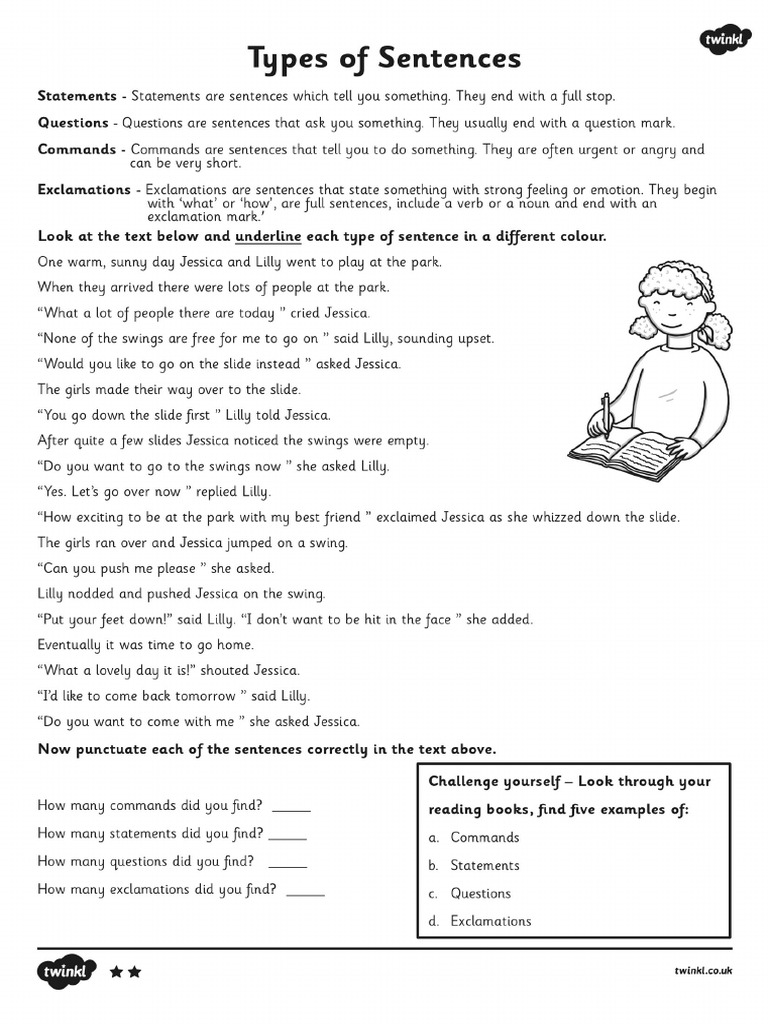 T L 4511 Types of Sentences Differentiated Activity Worksheet Middle ...