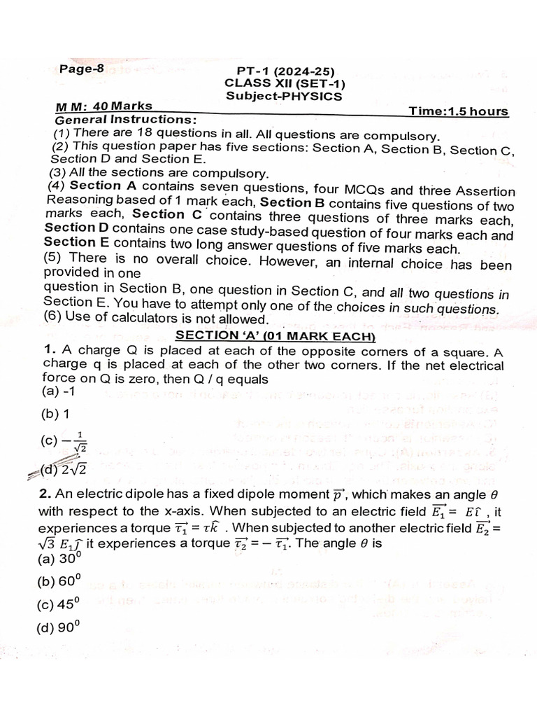 Physics Question paper- PT-1 | PDF