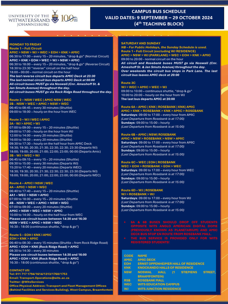 CAMPUS BUS SCHEDULE - ISSUED 29 AUGUST 2024 - 4th TEACHING BLOCK | PDF ...