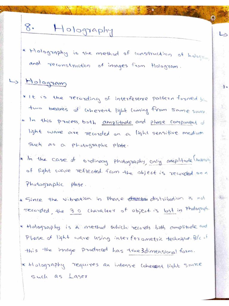 M8 - Holography - Notes - 5TH Sem Optics | PDF