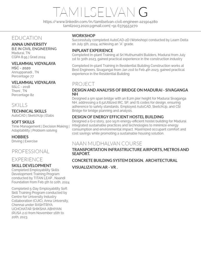 Tamilselvan G Resume PDF | PDF | Engineering