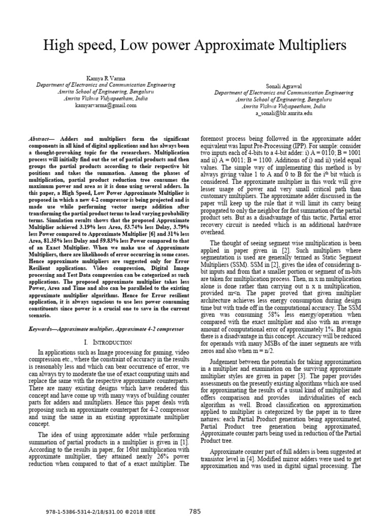 Published Paper - High Speed Low Power Approximate Multipliers | PDF | Multiplication | Image ...