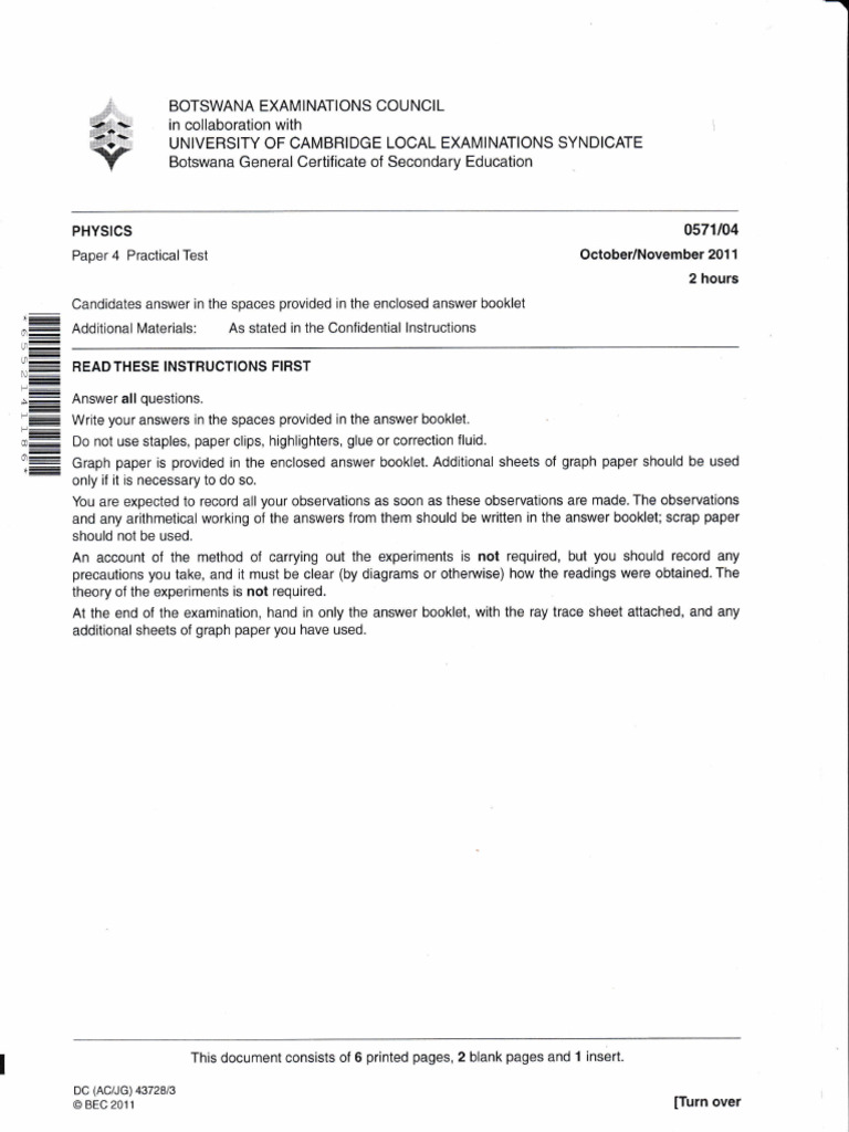 BGCSE PHYSICS PAPER 4 2011 | PDF | Mass | Metrology