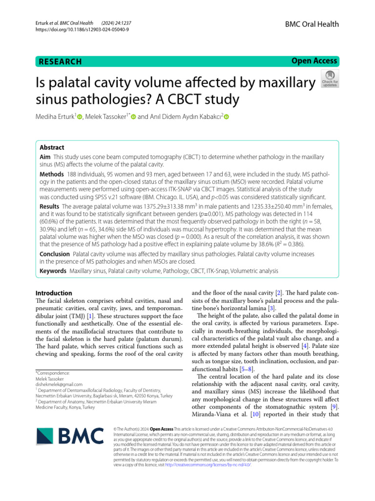 Is Palatal Cavity Volume Affected by Maxillary Sinus Pathologies? A ...