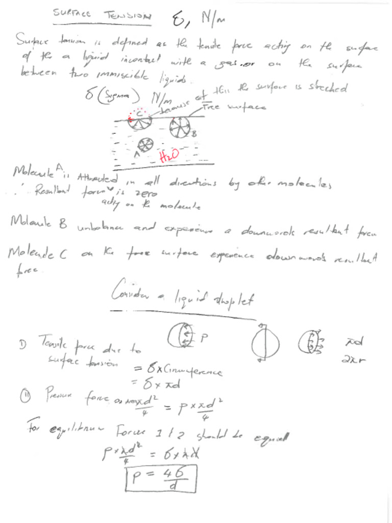 Surface Tension and Capillary Notes and Solved Problems | PDF