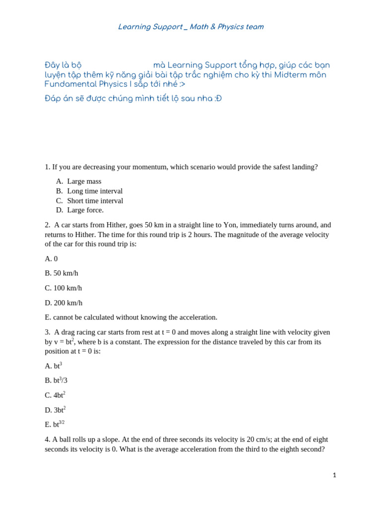 PHYS1.1 - MCQ - Midterm - Review | PDF | Force | Acceleration