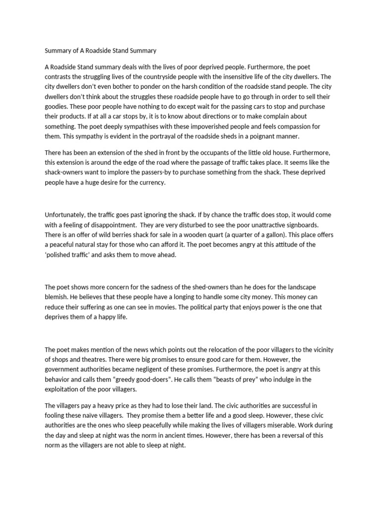 Summary of A Roadside Stand-Robert Frost | PDF | Psychology
